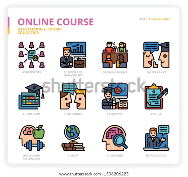 Online Course Icon Set Web Design Stock Vector (Royalty Free ...