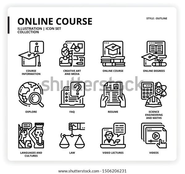 Online Course Icon Set Web Design Stock Vector (Royalty Free) 1506206231