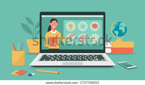 Online Education Distance Learning Concept Teacher Stock Vector ...
