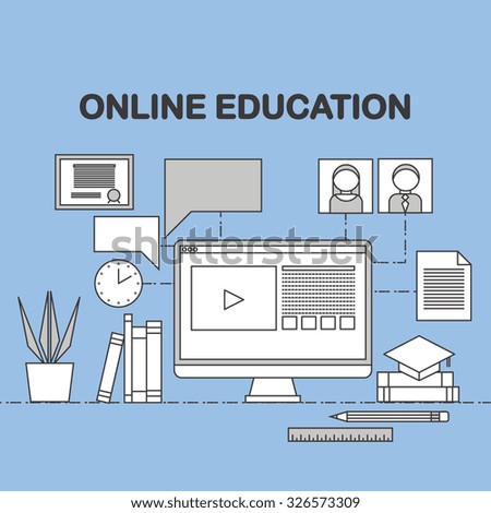 Online education flat design illustration. Courses, e-learning ...