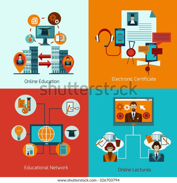 Online Education Set Educational Network Flat Stock Vector (Royalty ...