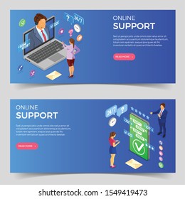Online Isometric Customer Support Banners Templates Stock Vector ...