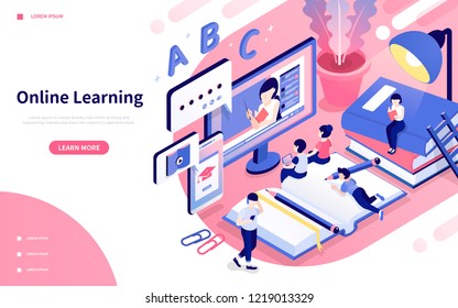 Online Learning 3d Isometric Style Illustration Stock Vector (Royalty ...