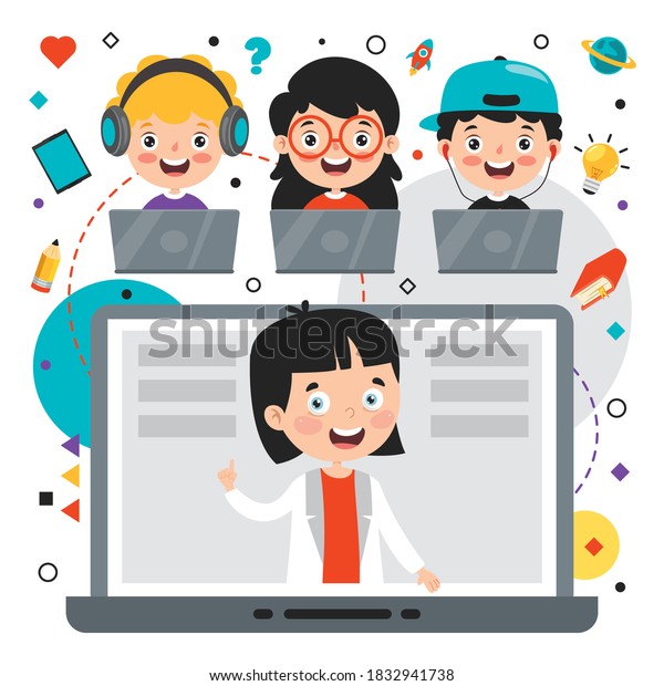 Vektor Stok Online Learning Concept Cartoon Character (Tanpa Royalti ...