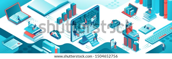 Online Library Isometric Horizontal Banner People Stock Vector (Royalty ...