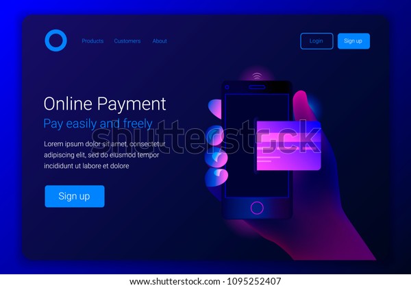 Online Mobile Payment Concept Hand Holding Stock Vector (Royalty Free ...