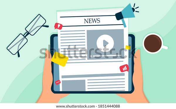 Online Newspaper Concept Flat Cartoon Vector Stock Vector (Royalty Free ...