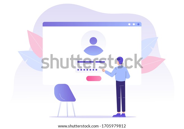 Online Registration Sign Concept Young Man: เวกเตอร์สต็อก (ปลอดค่า ...
