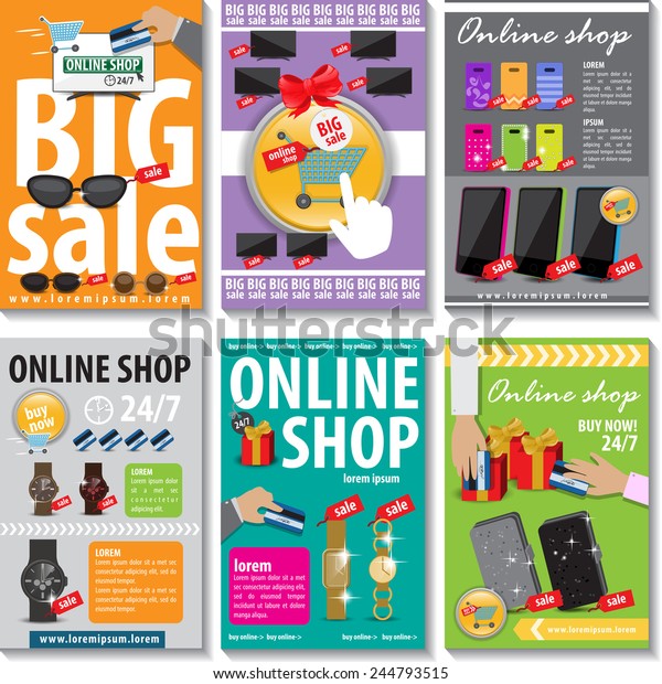 Online Shop Placard Template Set Vector Stock Vector (Royalty Free ...