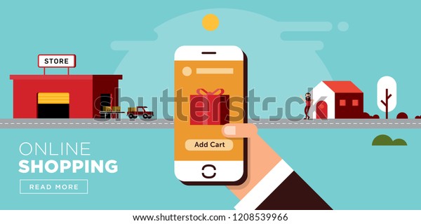 Online Shopping Flat Web Header Design Stok Vektör (Telifsiz) 1208539966