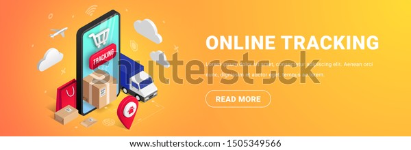 Online Tracking Isometric Banner Concept Smartphone Stock Vector ...