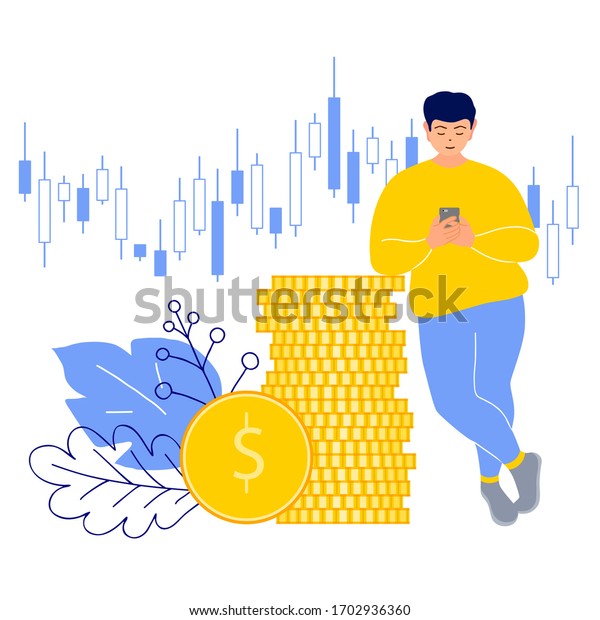 Online Trading Man Trades Mobile Phone Stock Vector (Royalty Free ...