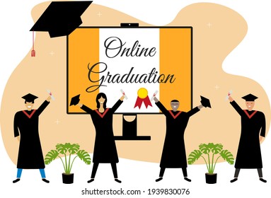 Online Virtual Graduation Video Conference Pc Stock Vector (Royalty ...