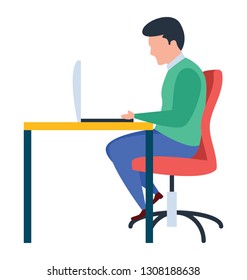 Illustration Woman Working Computer While Sitting Stock Vector (Royalty ...