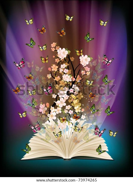 Open Book Butterflies Flying Stock Vector (Royalty Free) 73974265