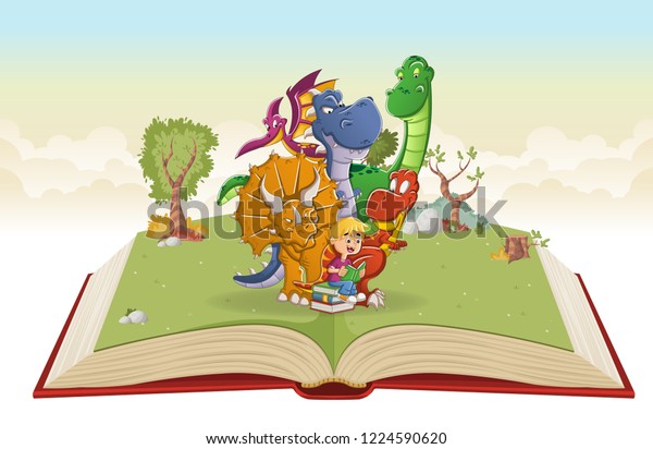 Open Book Cartoon Boy Reading Book 스톡 벡터(로열티 프리) 1224590620 | Shutterstock