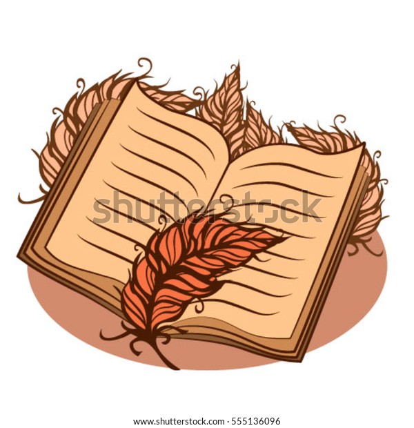 Open Book Feather Isolated On White Stock Vector (Royalty Free) 555136096