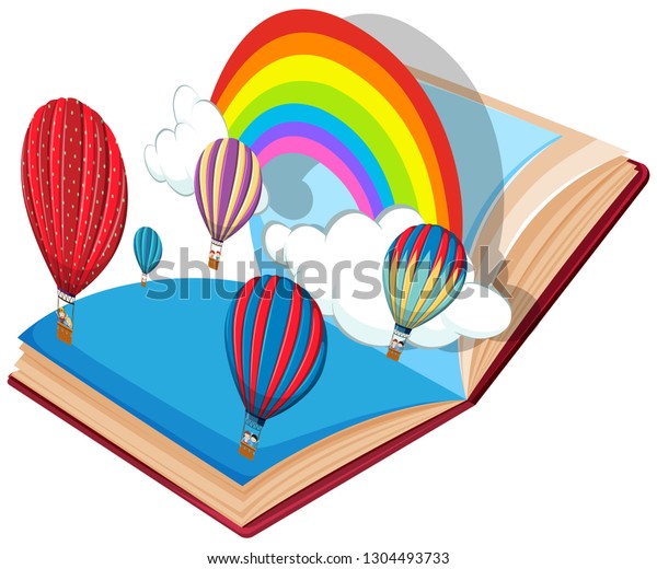 Open Book Hot Air Balloon Theme Stock Vector (Royalty Free) 1304493733 ...