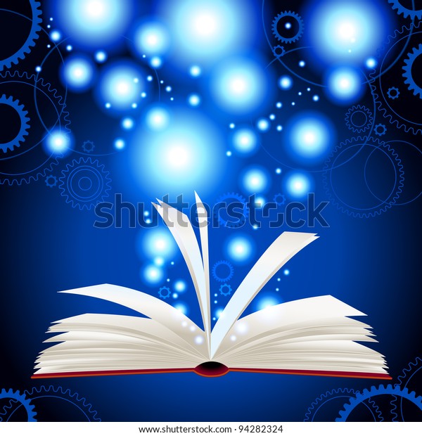 Open Book Magic Shining Stars Gears Stock Vector (Royalty Free ...