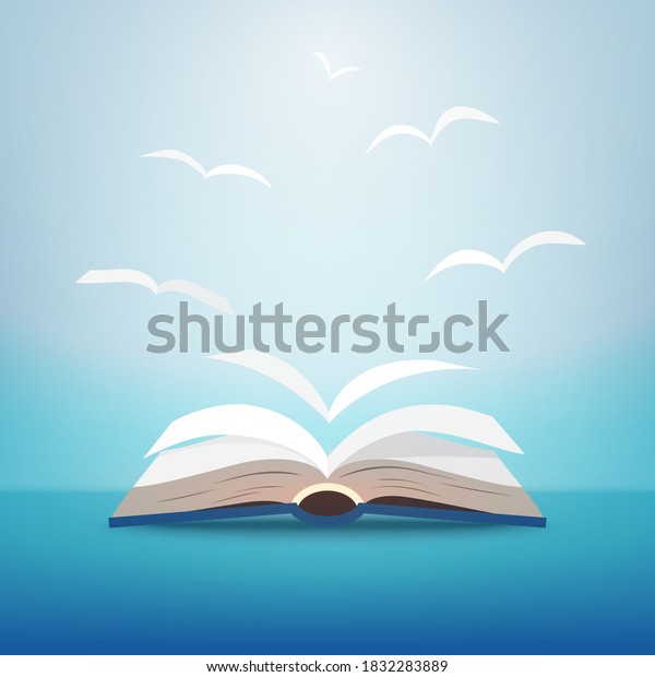 Open Book Page Flying Bird Teamwork Stock Vector (Royalty Free ...