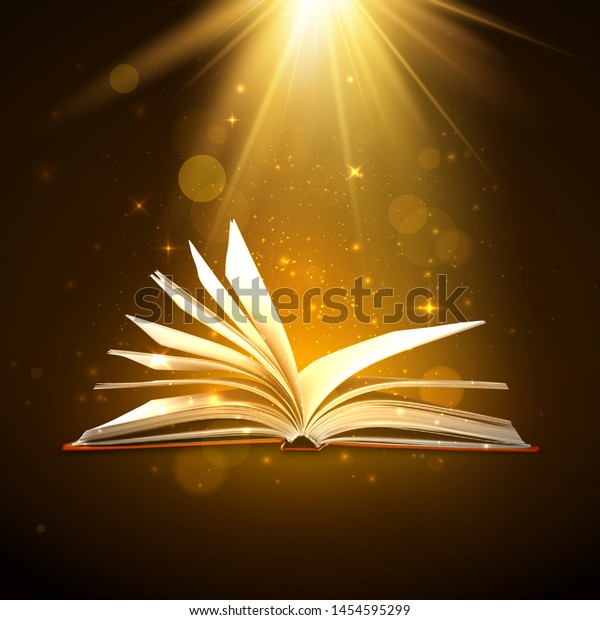Open Book Shining Pages Brown Colors Stock Vector (Royalty Free ...