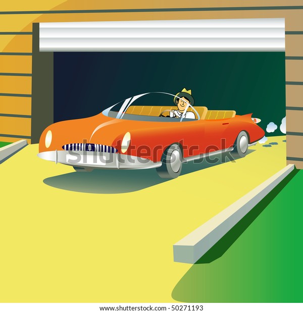 Open Car Riding Garage Vector Illustration Stock Vector (Royalty Free ...