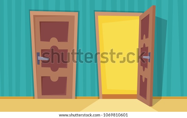 Open Close Doors Flat Cartoon Style Stock Vector (Royalty Free ...