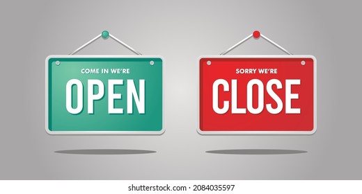 Open Close Signs Door Flat Design Stock Vector (Royalty Free ...