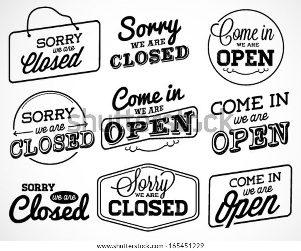 Open Closed Business Labels Badges Vintage Stock Vector (Royalty Free ...