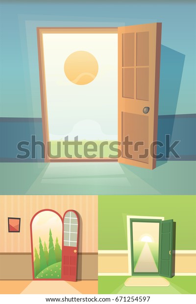 Open Door Cartoon Vector Collection Set Stock Vector (Royalty Free ...
