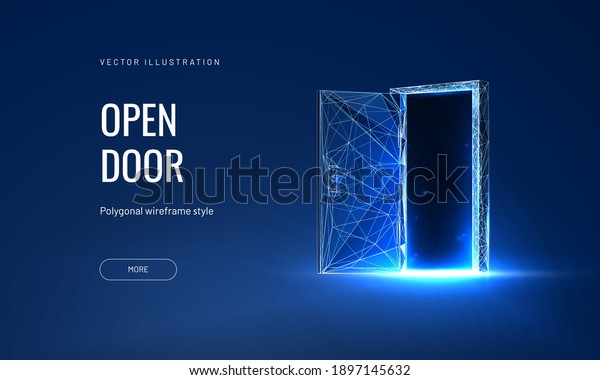 Open door digital vector illustration on a blue background. Futuristic ...
