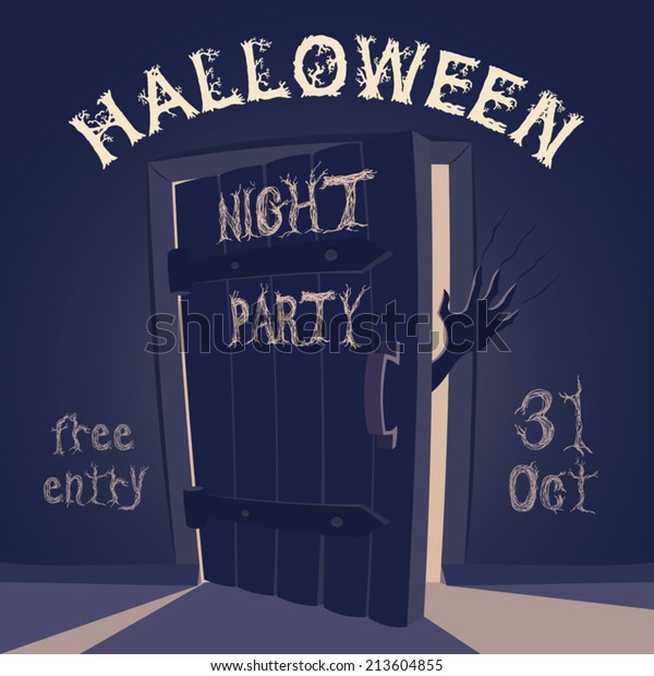 Open Door Scary Hand On Halloween: vetor stock (livre de direitos ...
