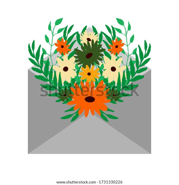 Open Envelope Flowers Leaves Isolated On Stock Vector (Royalty Free ...