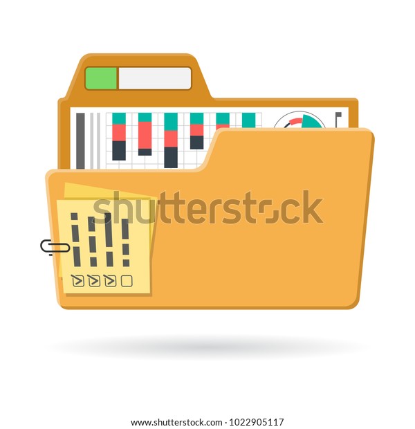 Open Folder Icon with Document and Infographics. Flat Style. Isolated ...