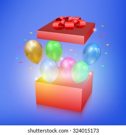 Open Gift Box Balloons Magic Light Stock Vector (Royalty Free ...