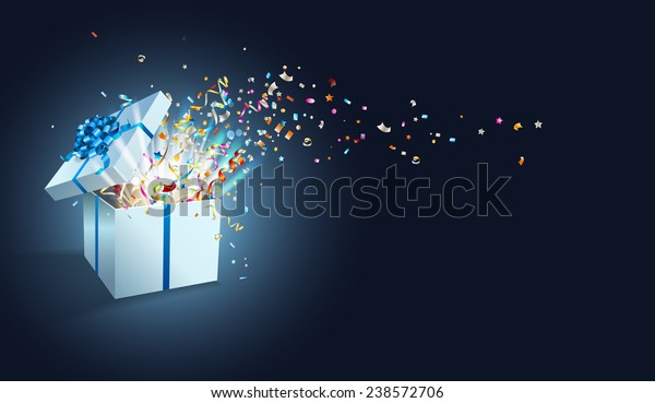 Open Gift Fireworks Confetti Congratulations On: vetor stock (livre de ...