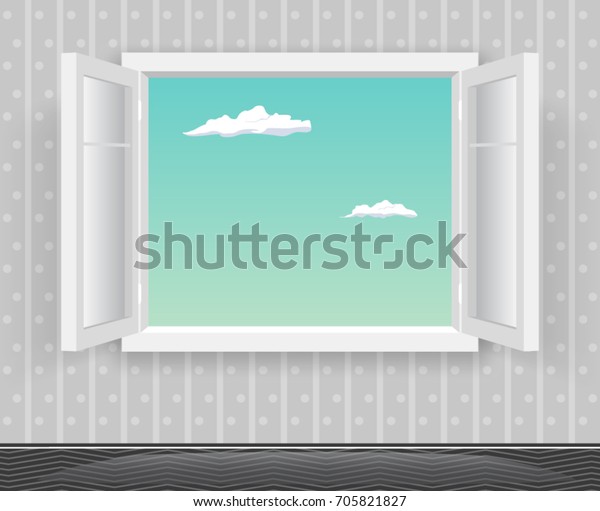 Open Glass Window Frame Cartoon Interior Stock Vector (Royalty Free ...