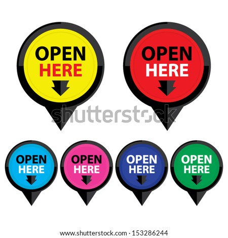 Open Here Sticker Label Symbol Sign Image vectorielle de stock (libre ...