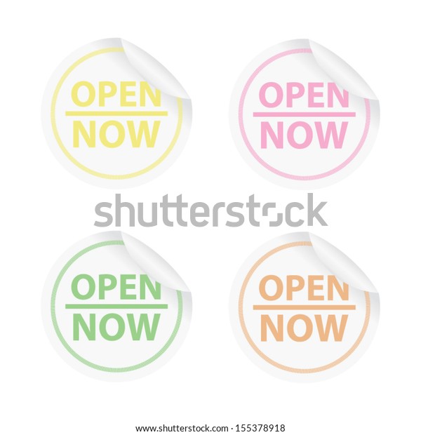 Open Now Labels Signs Stickers Symbol Stock Vector (Royalty Free ...