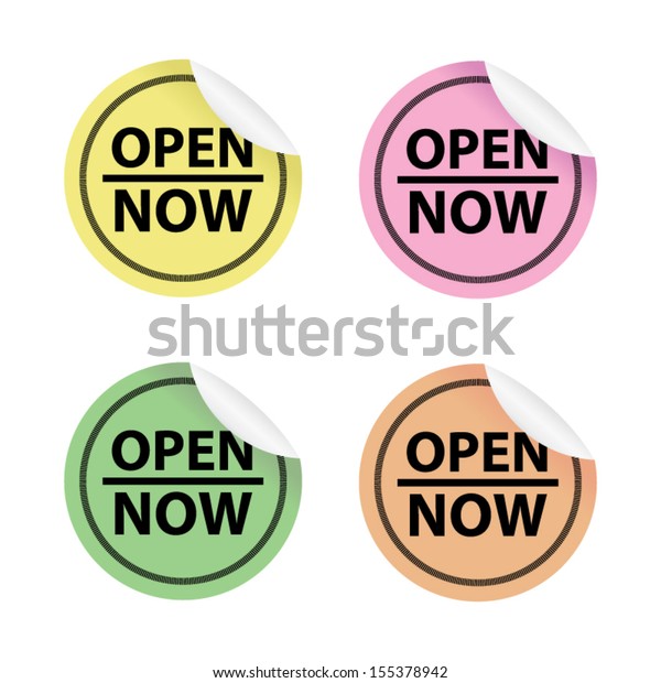 Open Now Labels Signs Stickers Symbol Stock Vector (Royalty Free ...