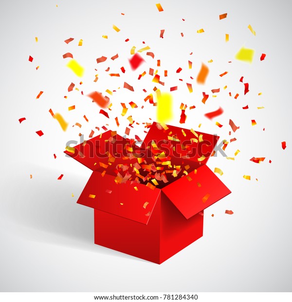 Open Red Gift Box Confetti Christmas Stock Vector (Royalty Free) 781284340