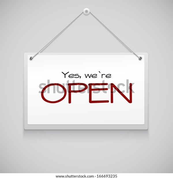 Open Sign Board Hanging On White Stock Vector (Royalty Free) 166693235