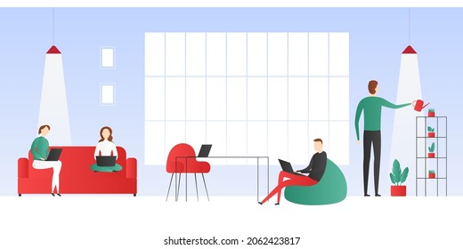 Open Space Office Employees Working On Stock Vector (Royalty Free ...