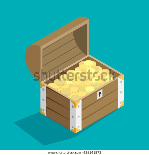 Open Treasure Chest Isolated Flat Isomertic Stock Vector (Royalty Free ...