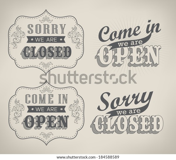 Open Vintage Retro Signs Vector Illustration Stock Vector (Royalty Free ...
