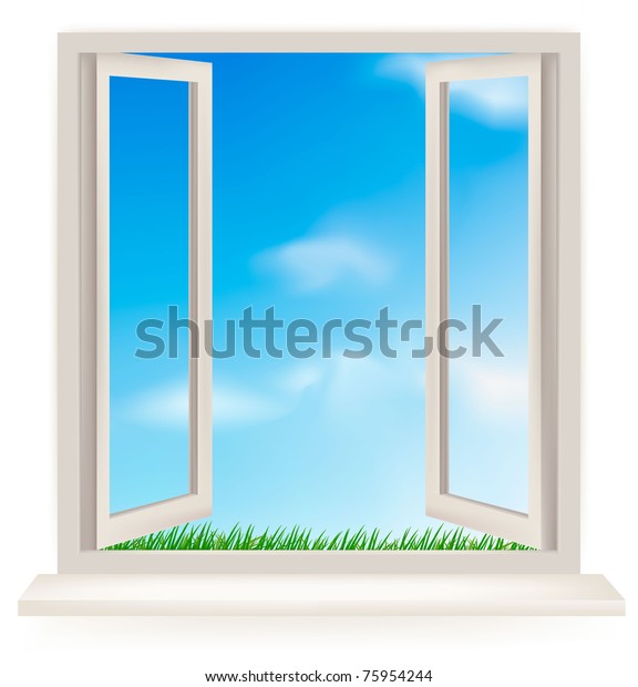 Open Window Against White Wall Cloudy Stock Vector (Royalty Free ...