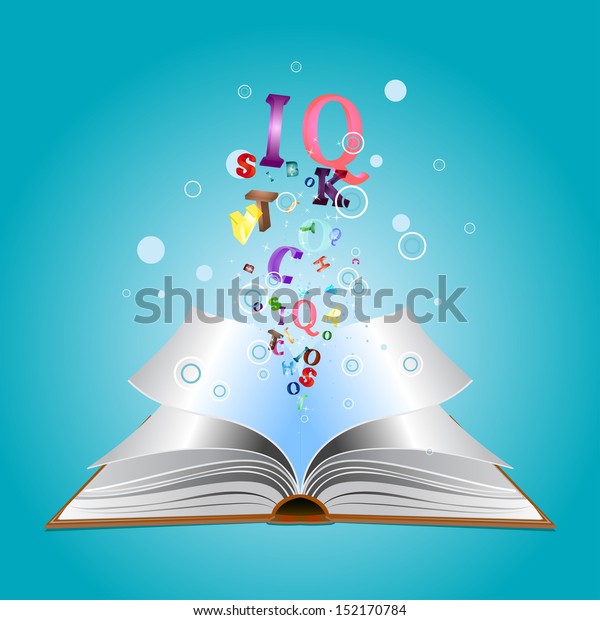 Opened Book Colorful Letters Bursting Out Stock Vector (Royalty Free ...