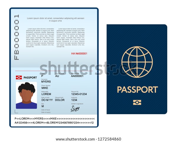 Opened International Passport Template Blue Cover Stock Vector (Royalty ...