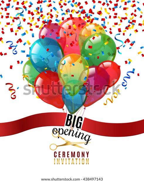 Opening Ceremony Invitation Realistic Background Scissors Stock Vector ...