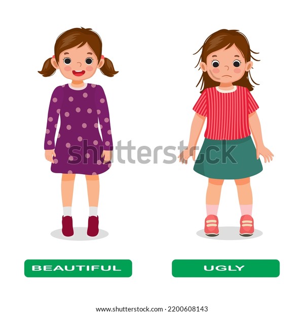 Opposite Adjective Antonym Words Beautiful Ugly Stock Vector (Royalty ...